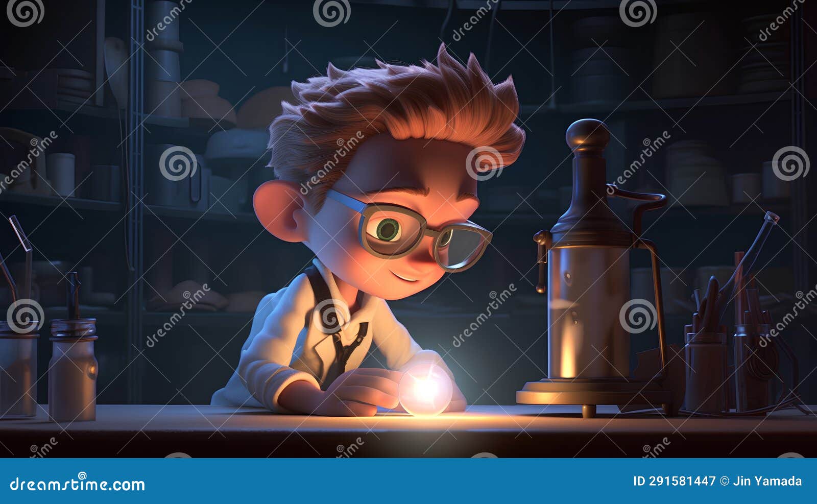 3d Render of a Boy Scientist in a Laboratory with a Microscope Stock ...