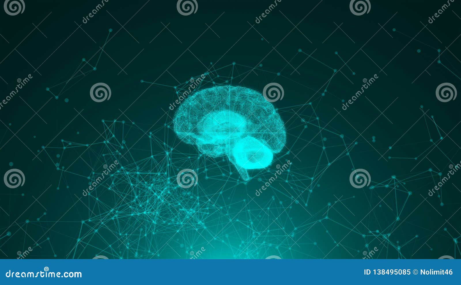 3d Render of Brain on Background with Many Connection Dots, Concept for ...