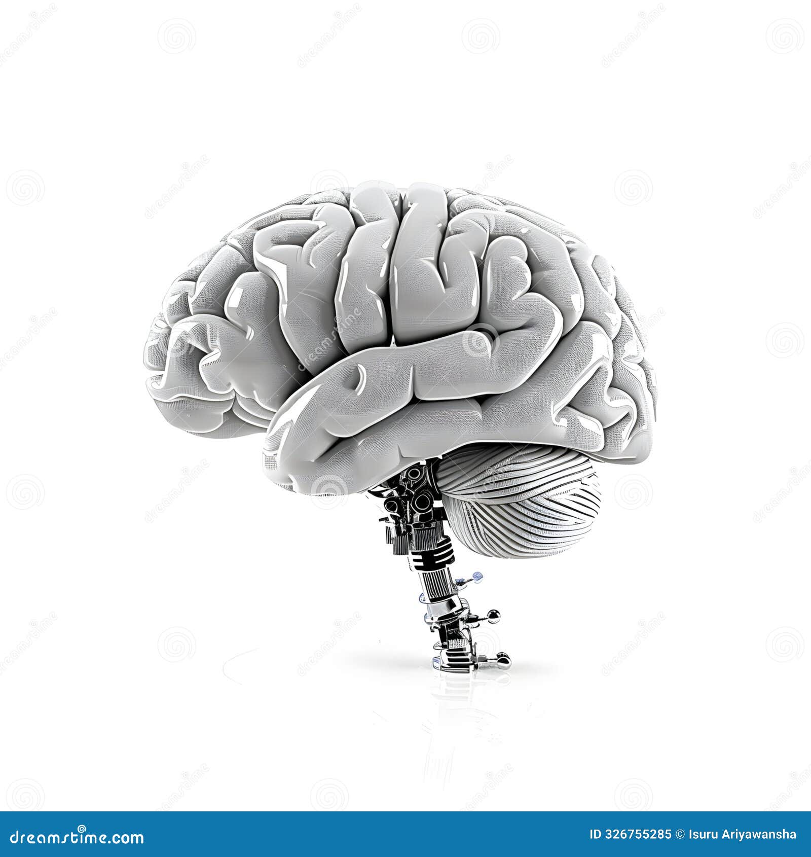 3D Render of a Brain with Mechanical Elements Isolated in White ...