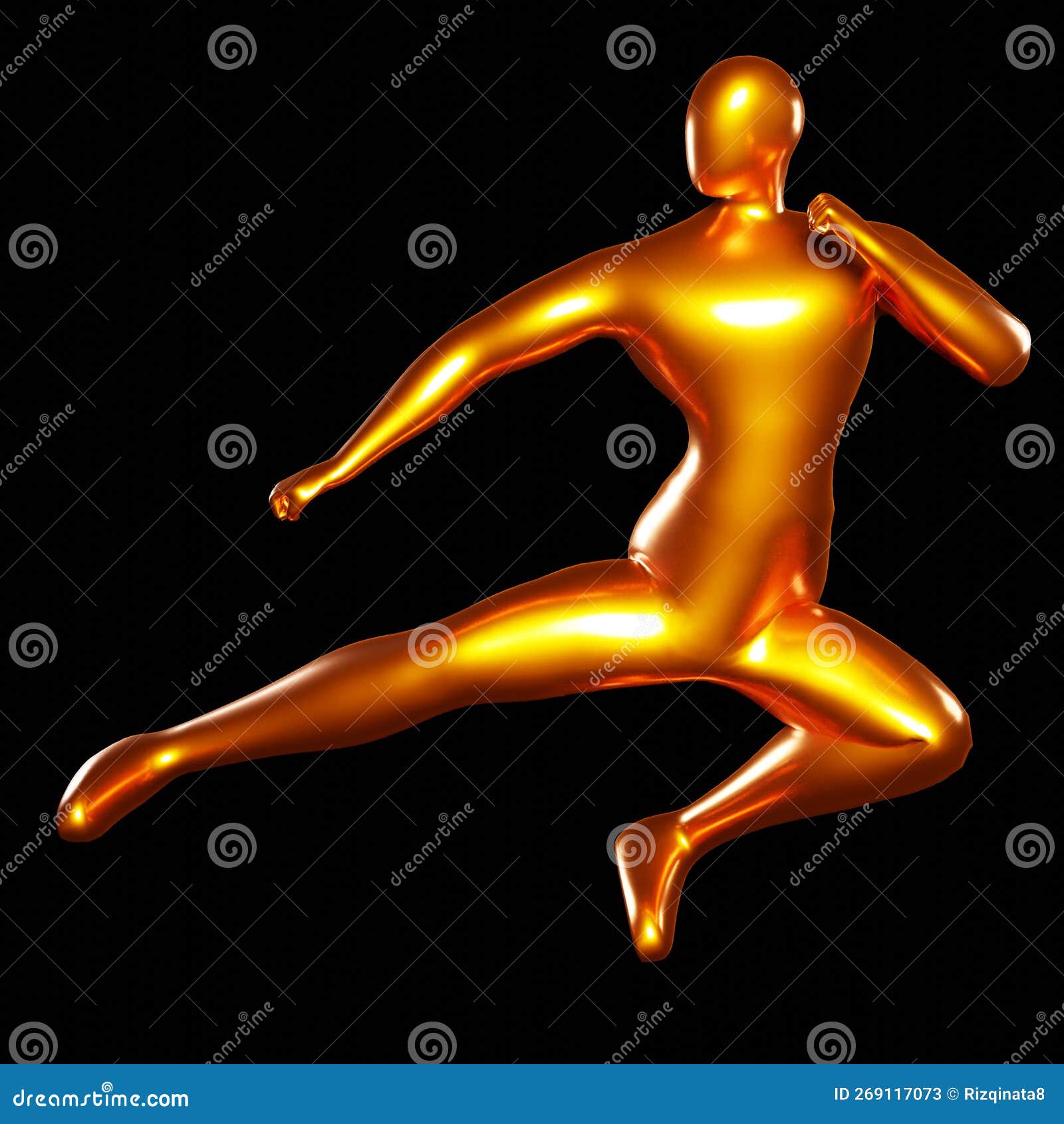 3d Render Bronze Stickman - Karate Pose, Doing A Standing Position With ...