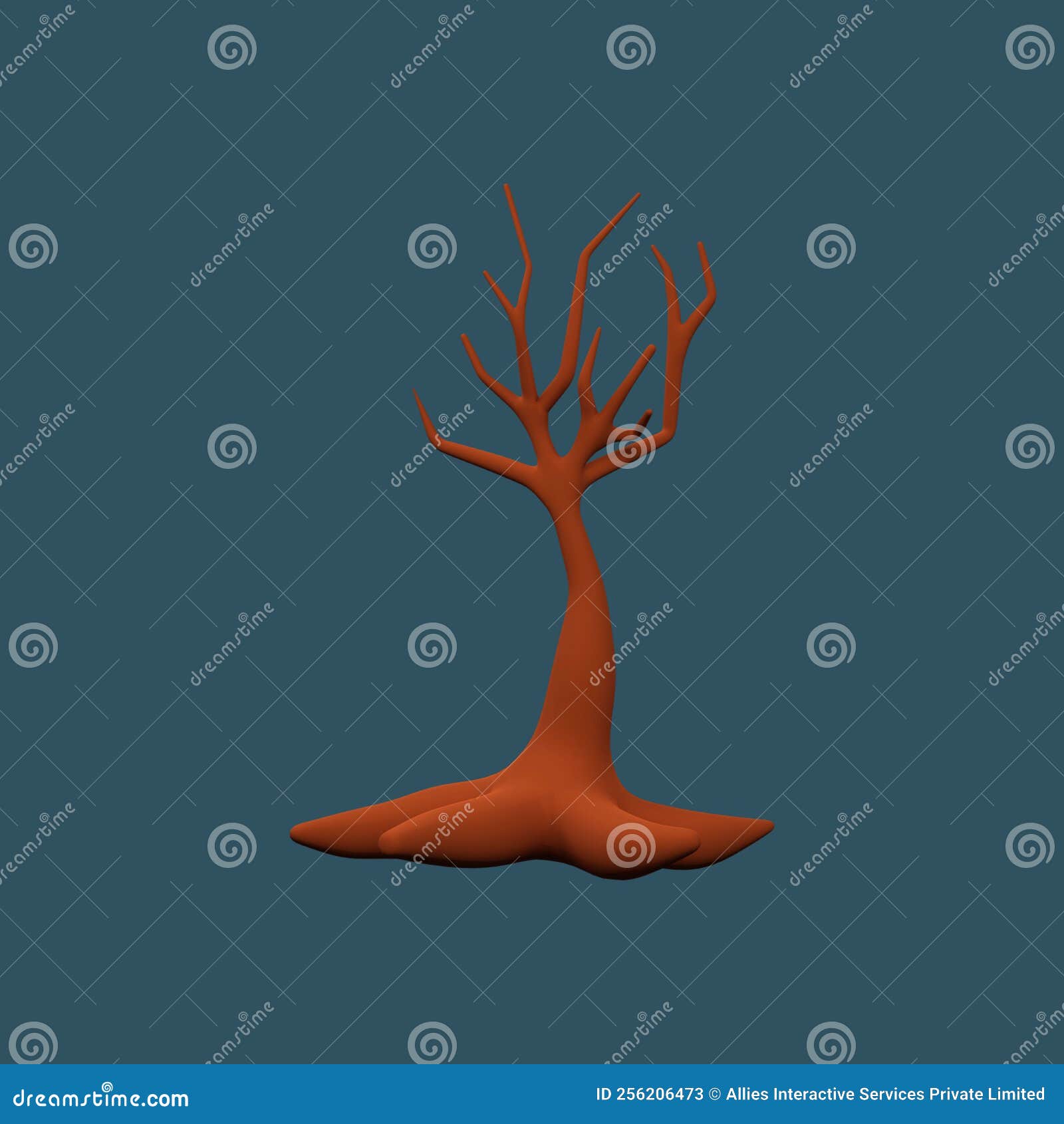 3D Render of Brown Bare Tree Element on Blue Stock Illustration ...