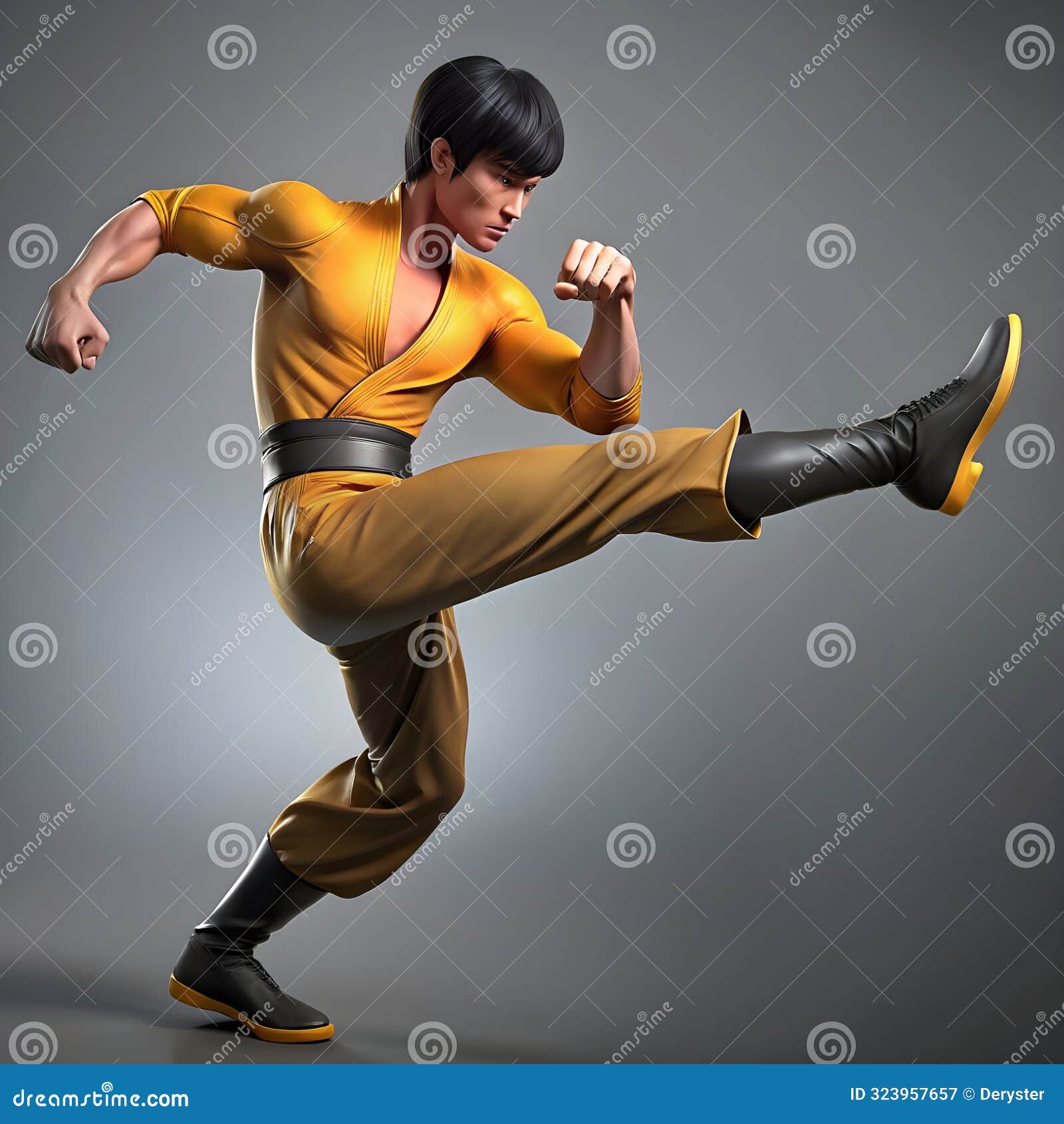 3D Render Bruce lee kick stock illustration. Illustration of street ...