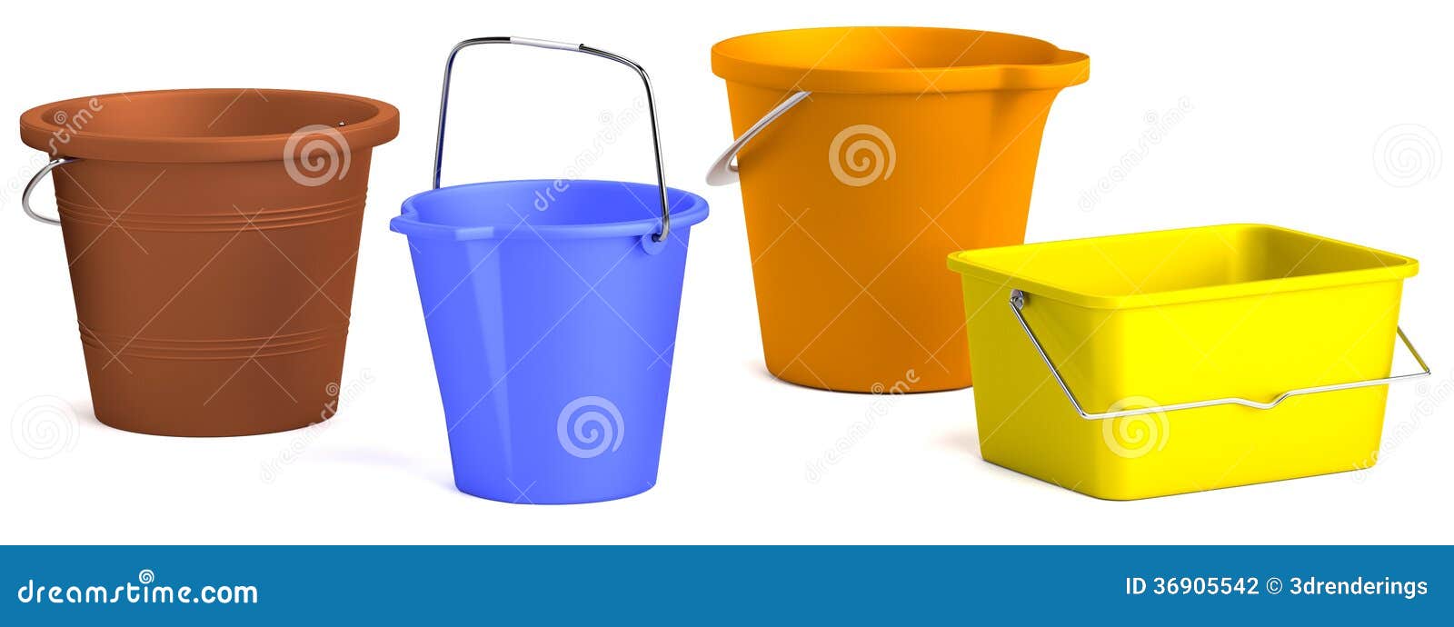 3d render of buckets stock illustration. Illustration of render - 36905542