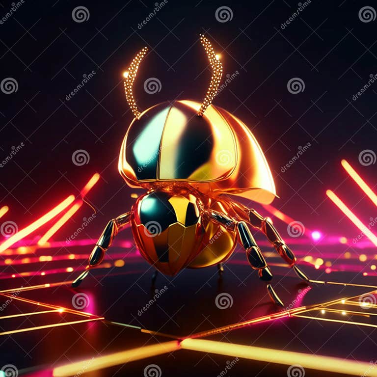 3d Render of a Bug on a Black Background with Neon Lights Generative AI Stock Illustration ...