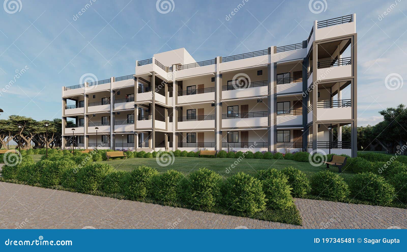 3D Render of Building in Different Angles and Views Stock Illustration ...