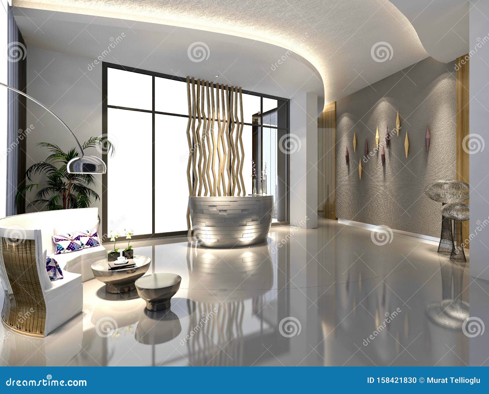 3d Render of Office Front Desk Stock Illustration - Illustration of ...