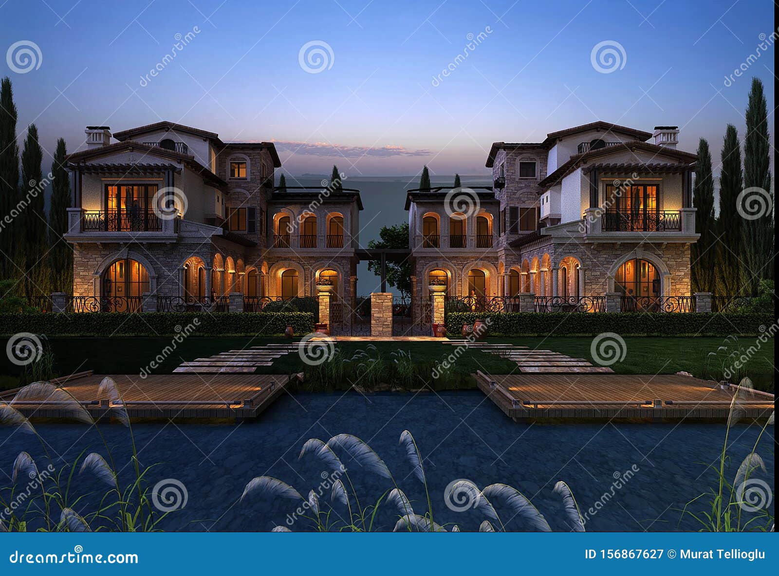3d Render of Building at Sunset Stock Illustration - Illustration of ...