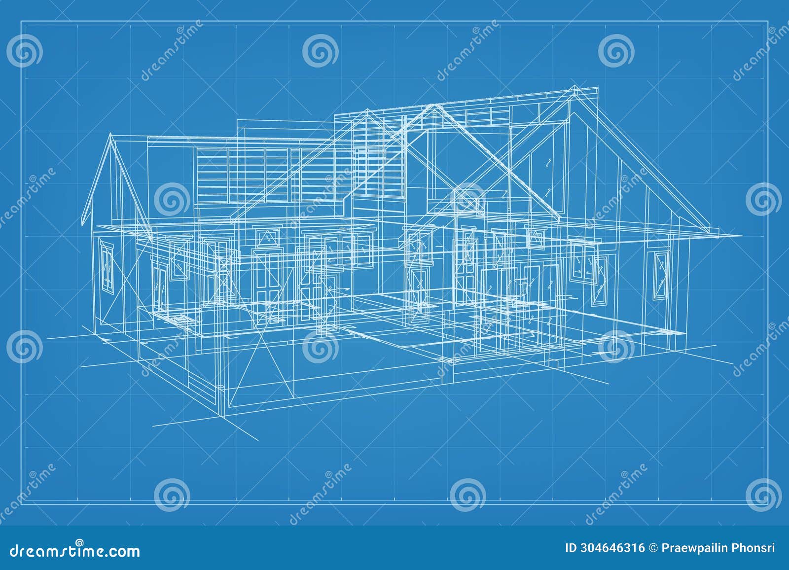 3D Render of Building Wireframe Structure. Perspective Wireframe of ...