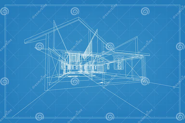 3D Render of Building Wireframe Structure. Perspective Wireframe of ...