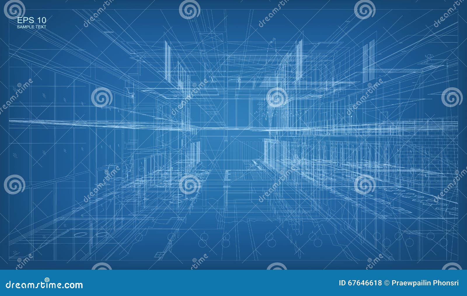 3D Render of Building Wireframe Structure. Vector Architectural Stock ...