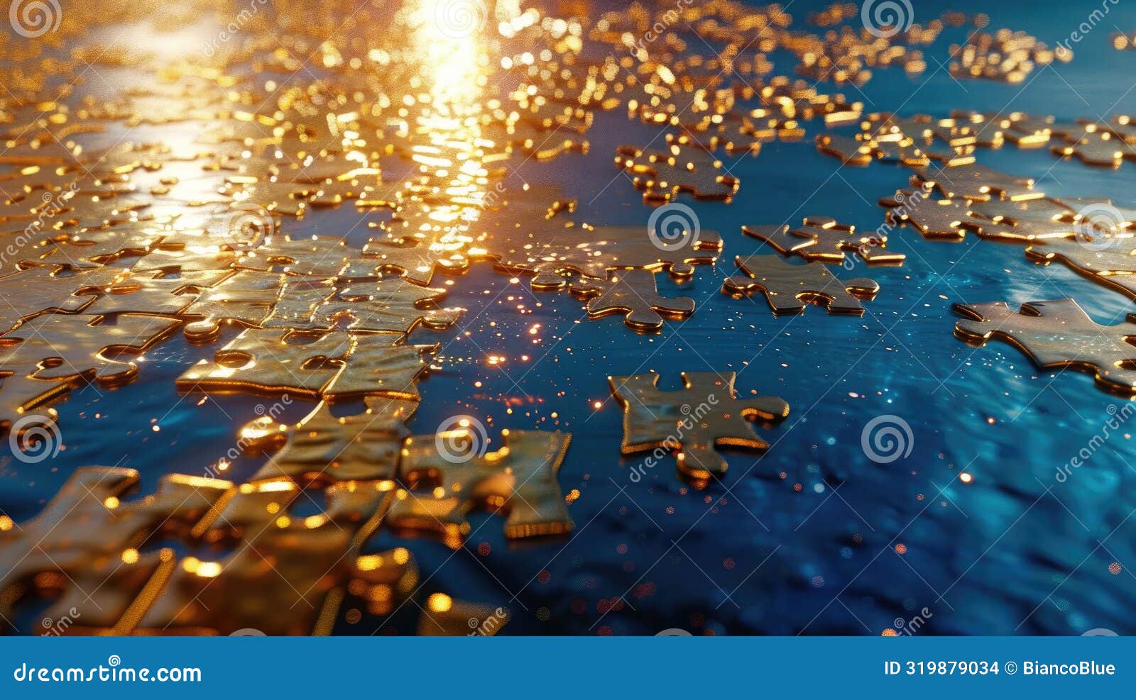 3d Render of a Bunch of Puzzle Pieces Laying on a Reflective Surface ...