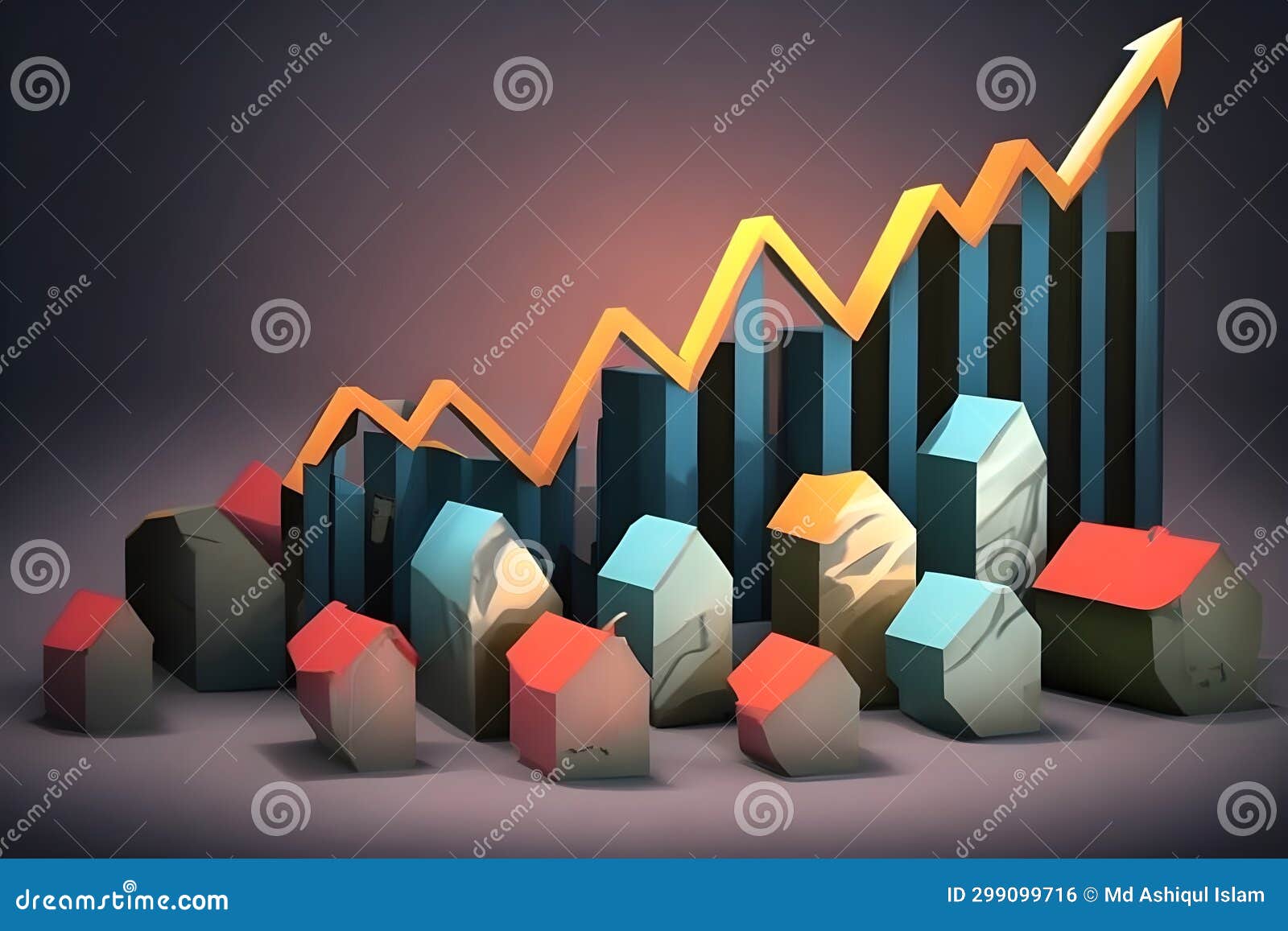 3d Render of Business Graph with Arrow Going Up and Falling Down Stock ...