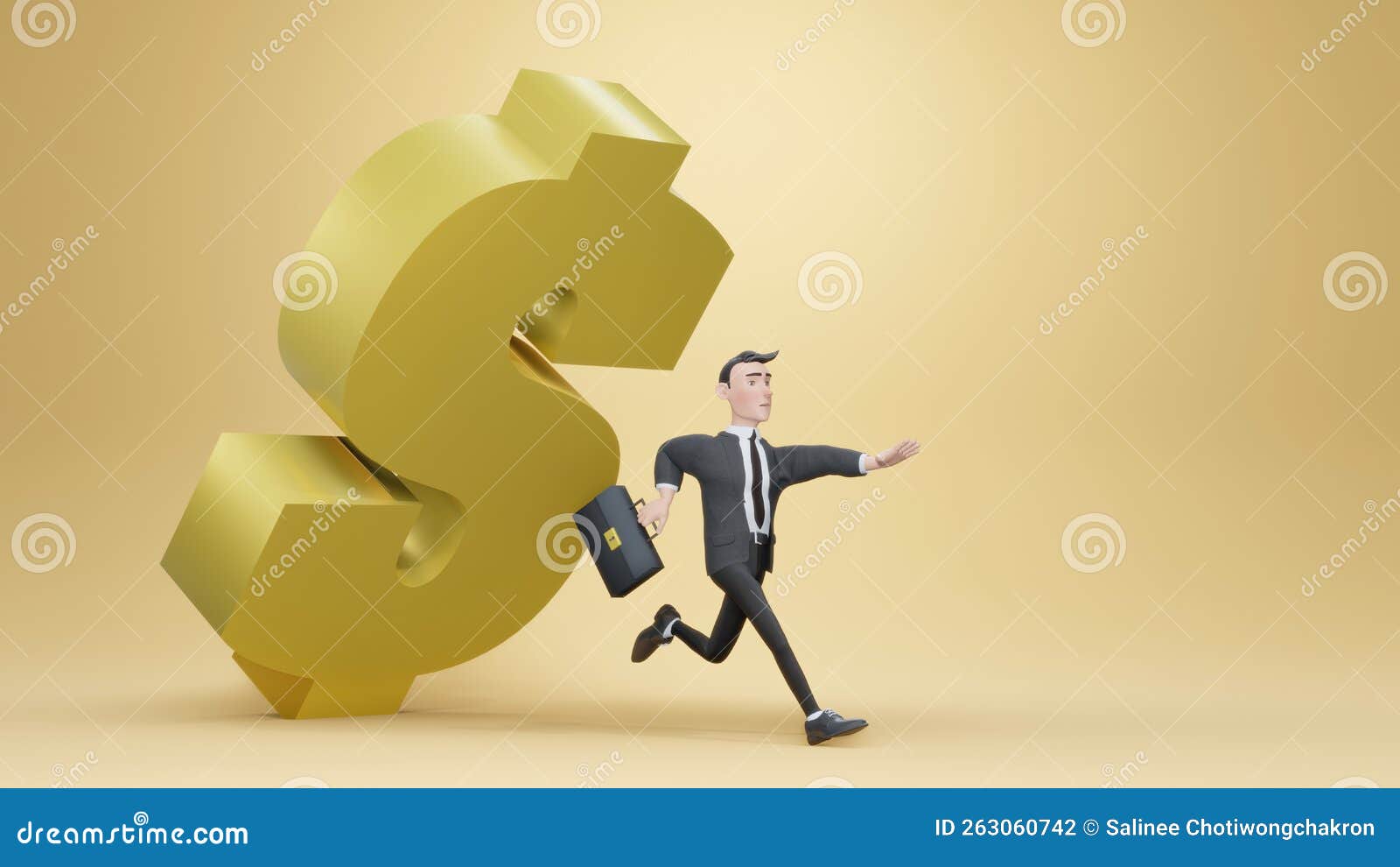 3d Render. Businessman Running Away from Falling Money Coin Stock ...