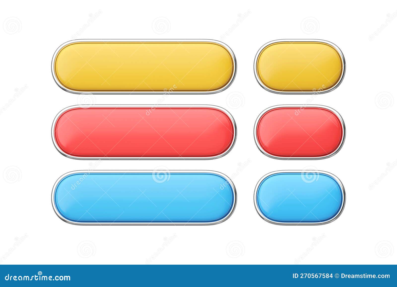 3d Render Buttons Set - Glossy Web Elements, Long Shiny Label with ...