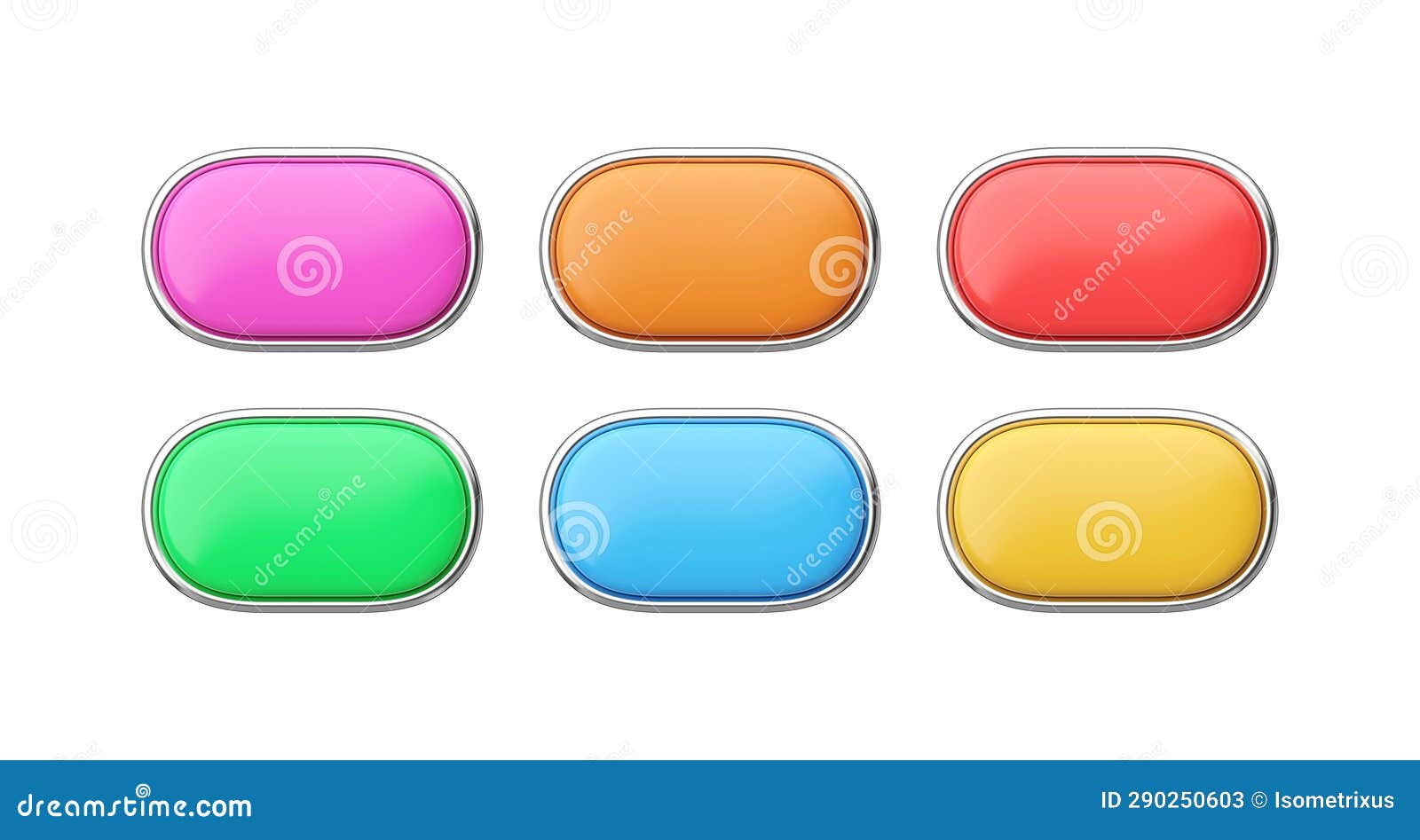 3d Render Buttons Set - Glossy Web Elements, Long Shiny Label with ...