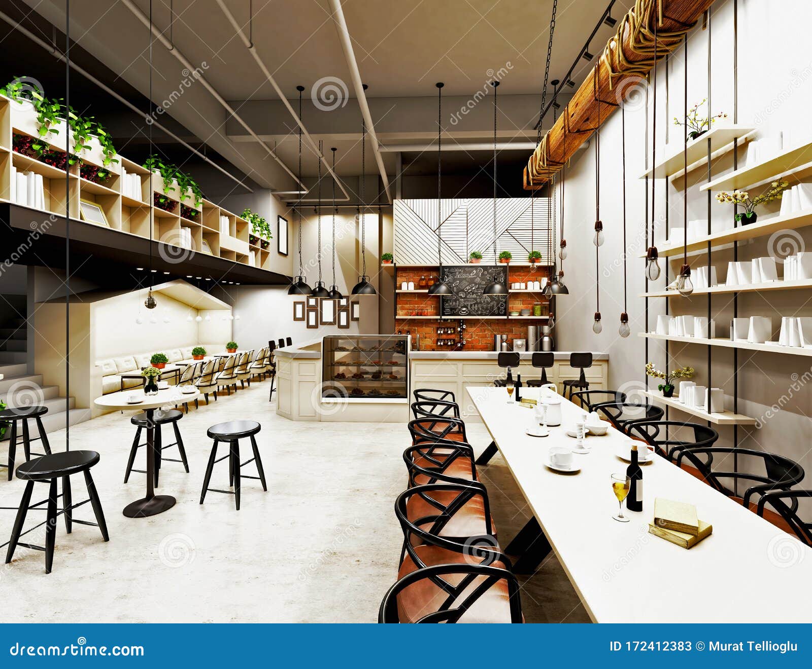 3d render of cafe interior stock illustration. Illustration of decor ...