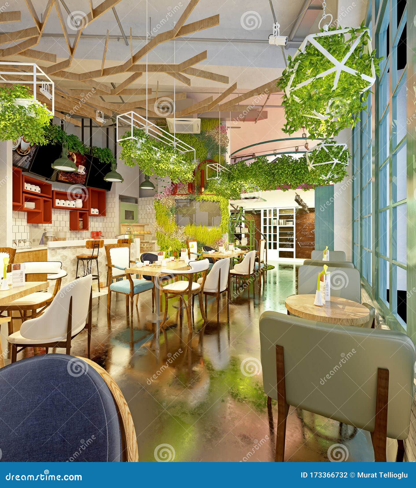 3d render of cafe interior stock illustration. Illustration of floor ...