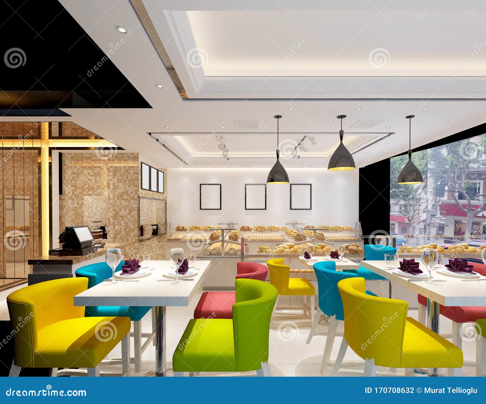 3d Render of Cafe Restaurant Stock Illustration - Illustration of ...