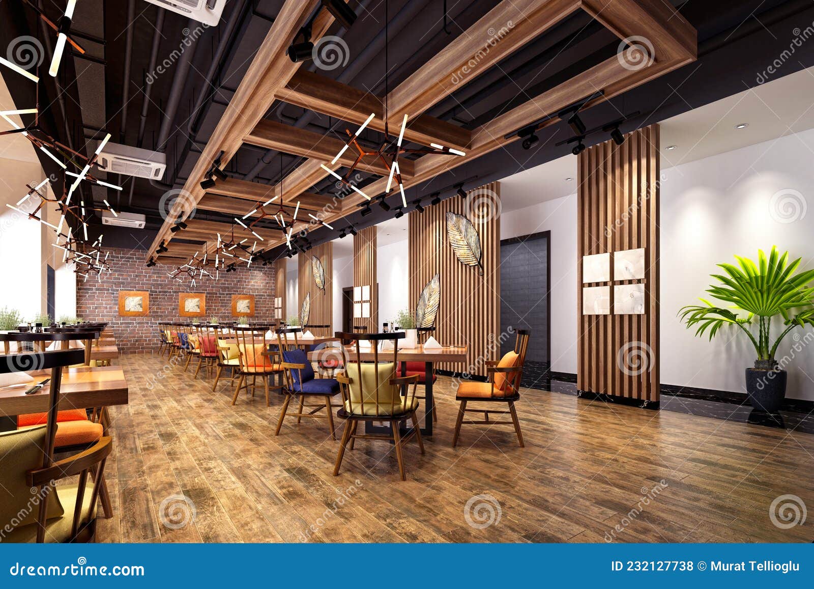 3d Render of Cafe Restaurant Stock Illustration - Illustration of ...