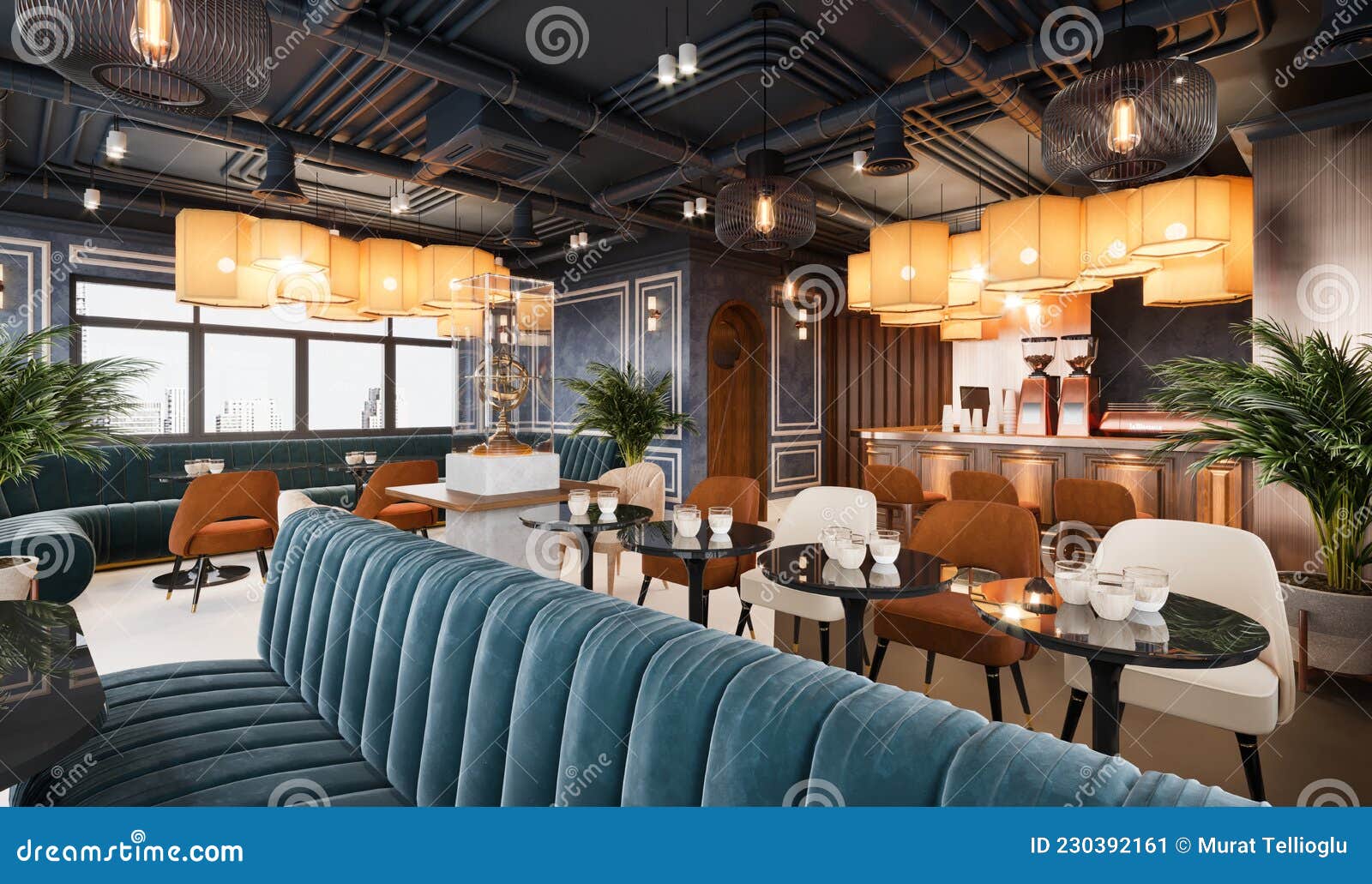 3d Render of Cafe Restaurant Stock Illustration - Illustration of home ...