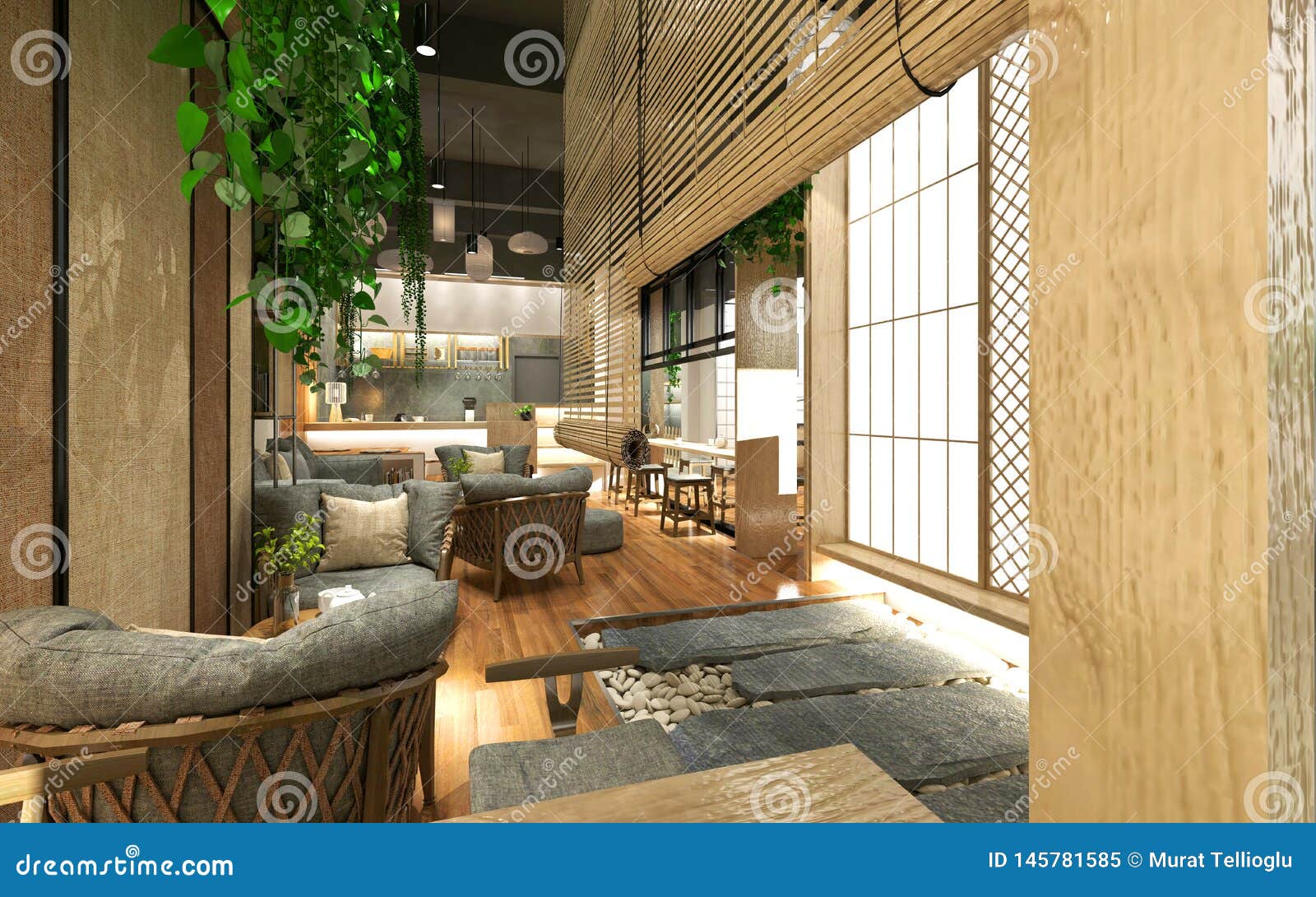 3d render cafe restaurant stock illustration. Illustration of design ...