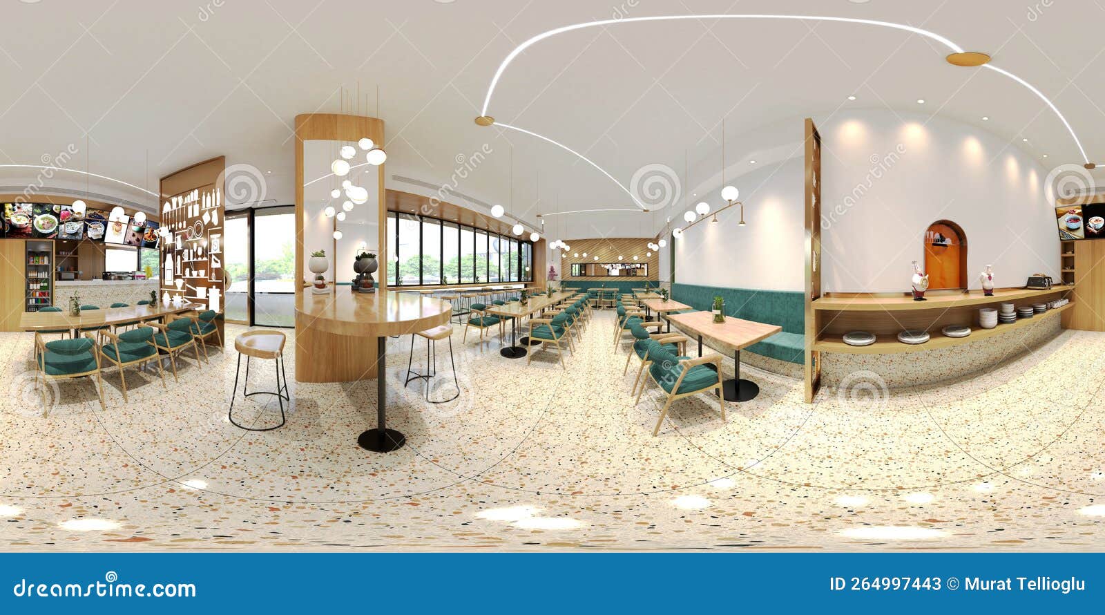 3D RENDER of CAFE RESTAURANT 360 DEGREES Stock Illustration ...