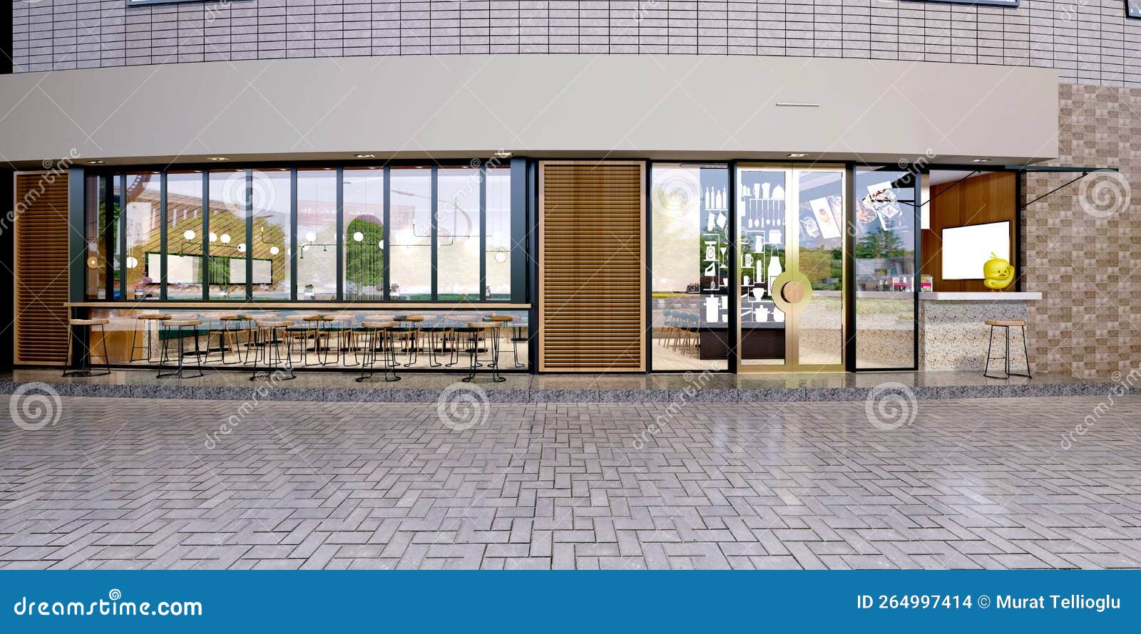 3D RENDER of CAFE RESTAURANT Stock Illustration - Illustration of chair ...