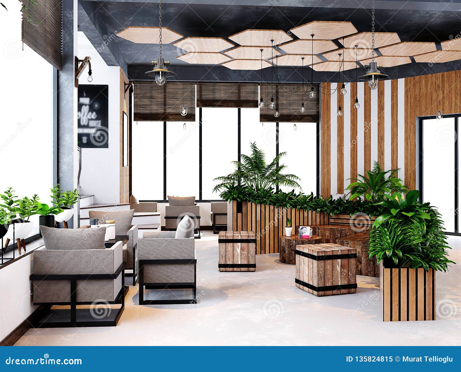 3d Render of Cafe Restaurant Stock Illustration - Illustration of floor ...