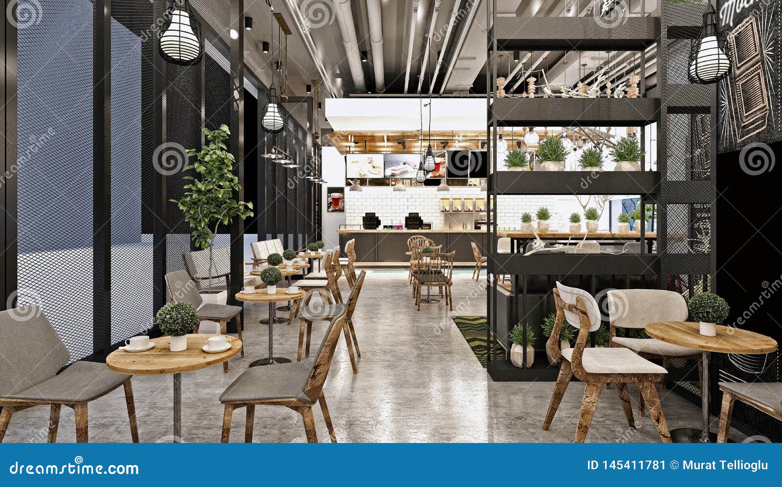 3d render cafe restaurant stock illustration. Illustration of design ...