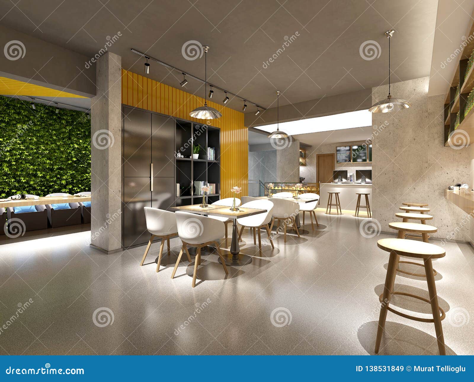 3d render cafe restaurant stock illustration. Illustration of indoor ...