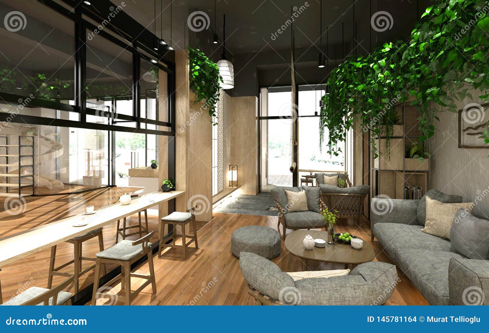 3d render cafe restaurant stock illustration. Illustration of design ...