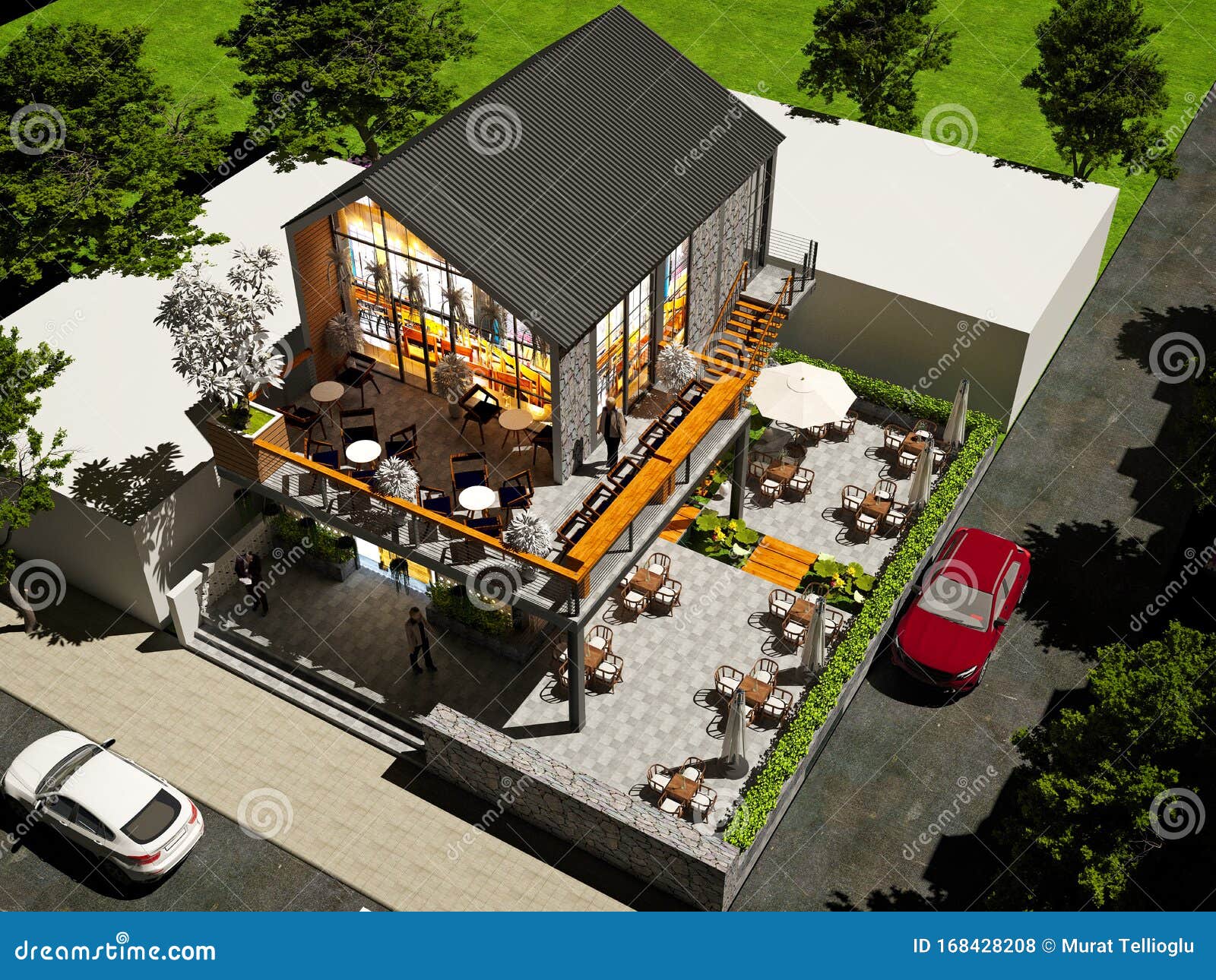 3d render cafe restaurant stock illustration. Illustration of dining ...