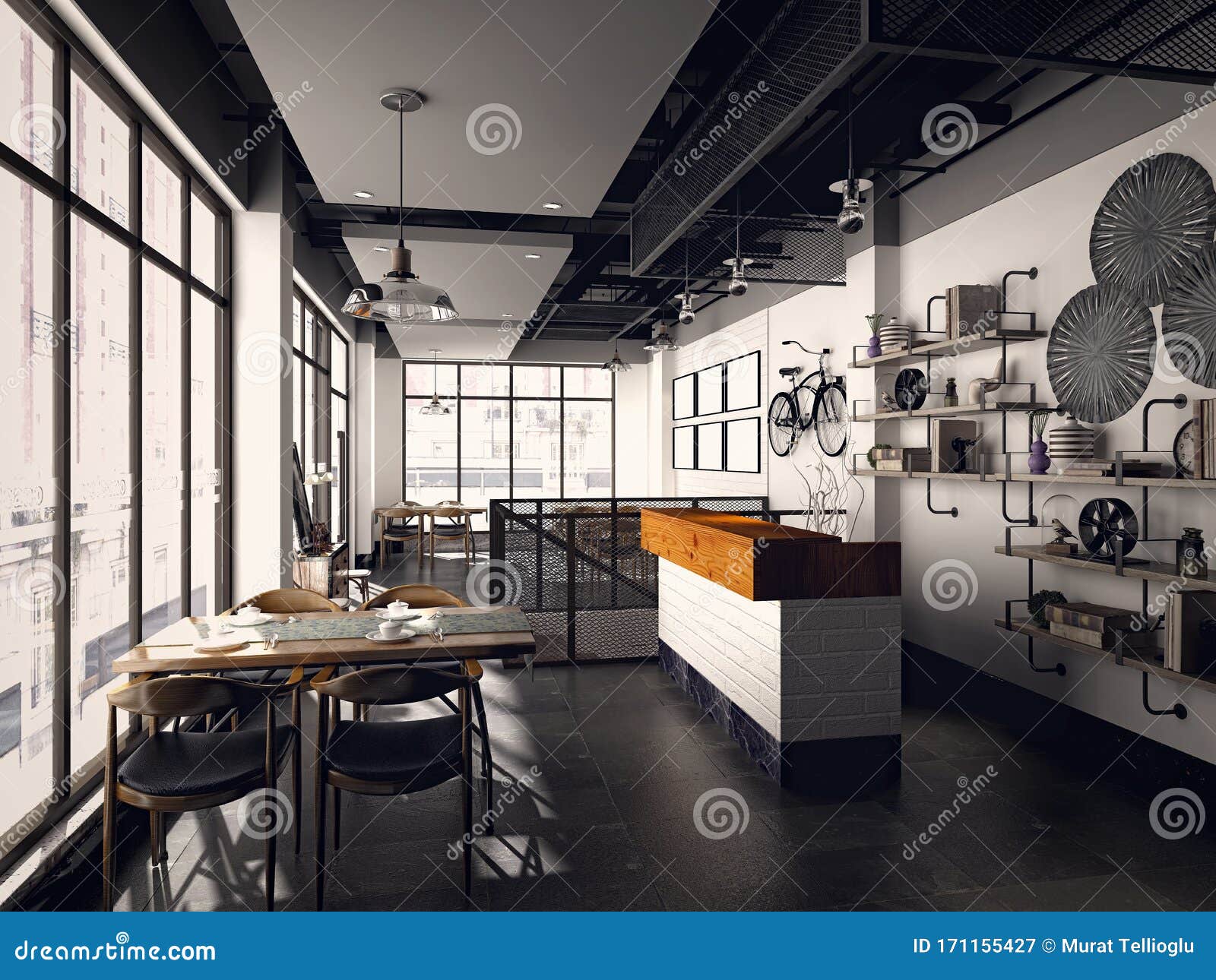 3d render of cafe shop stock illustration. Illustration of frame ...