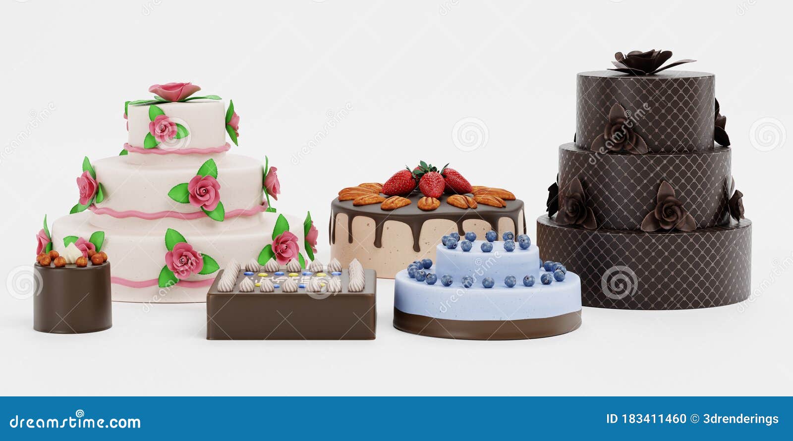 3d Render of Cakes Collection Stock Illustration - Illustration of ...