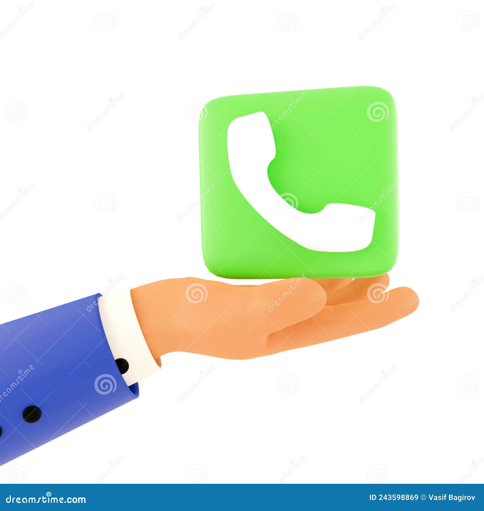 3d Render. Call Hand Icon, Front View. Communication Concept. Business ...
