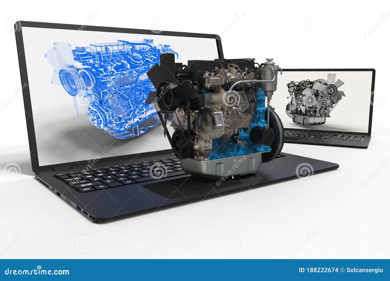 A3D Render a Car Engine Representing Engine and Car Development Stock ...
