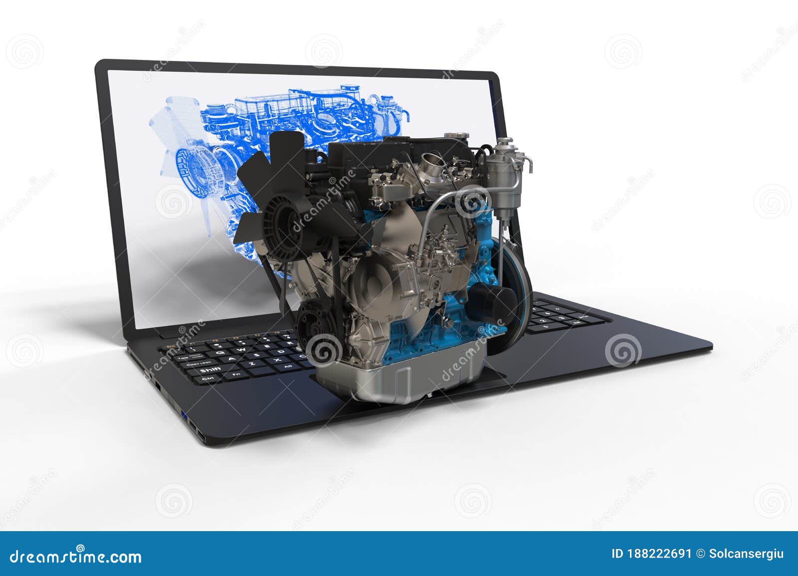 A3D Render a Car Engine Representing Engine and Car Development Stock ...