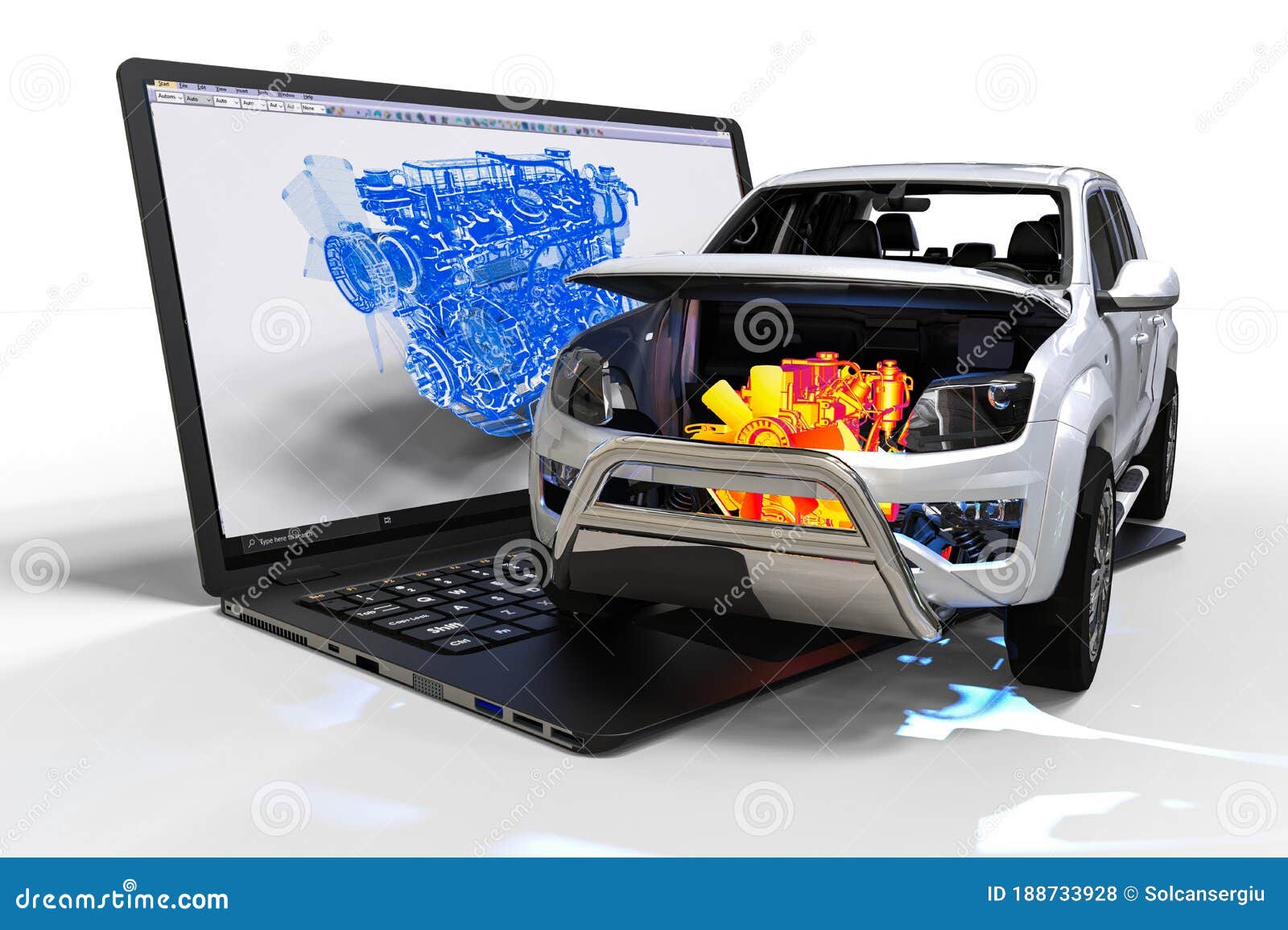 3D Render of a Car Representing Engine and Car Development Stock ...