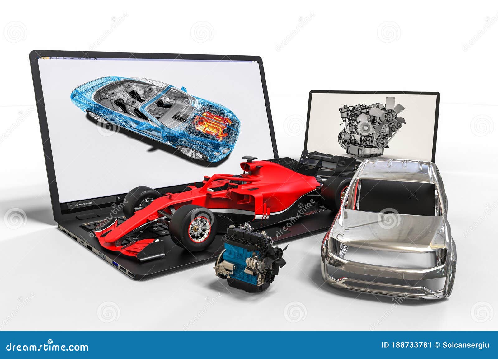 3D Render of a Car Representing Engine and Car Development Stock ...