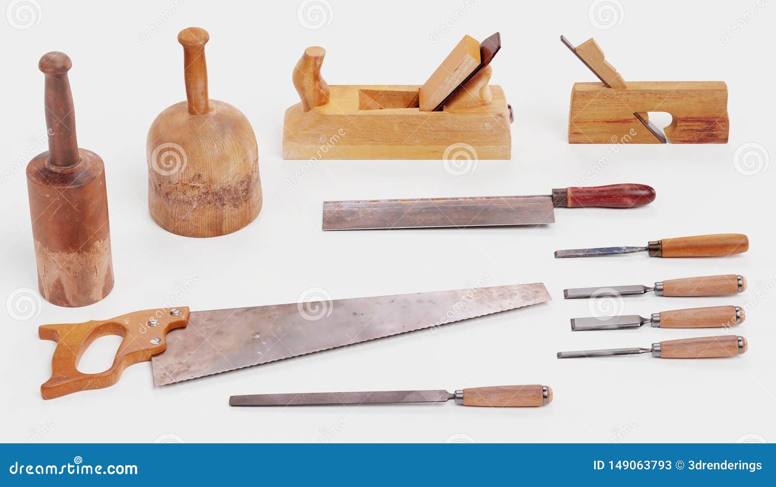 3d Render of Carpentry Tools Stock Illustration - Illustration of plane ...