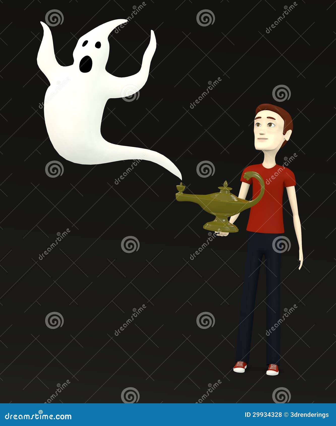 Cartoon Boy with Lamp and Gin Stock Illustration - Illustration of lamp ...