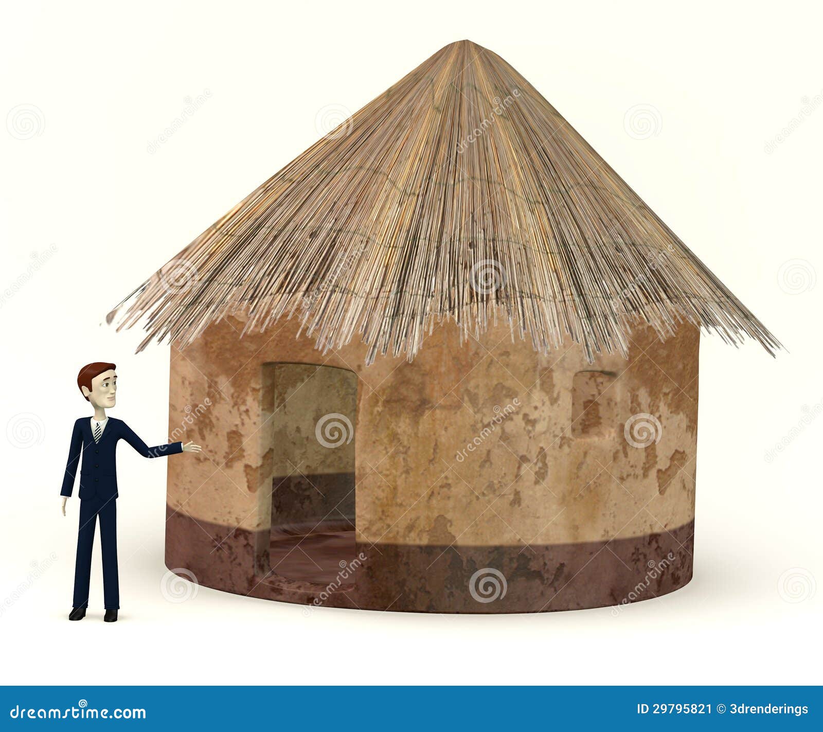 African House With A Thatched Roof Isolated On White Background. Bright ...