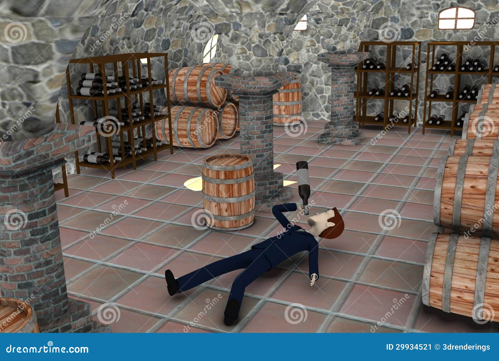 Cartoon Businessman Drunk in Cellar Stock Illustration - Illustration ...