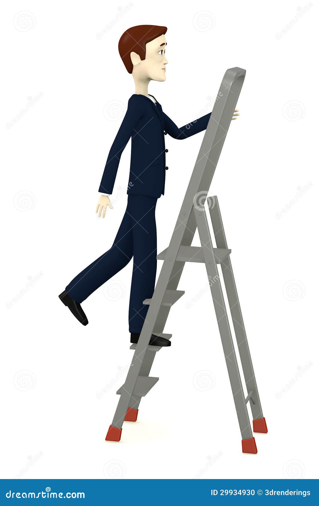 Cartoon Businessman on a Ladder Stock Illustration - Illustration of ...