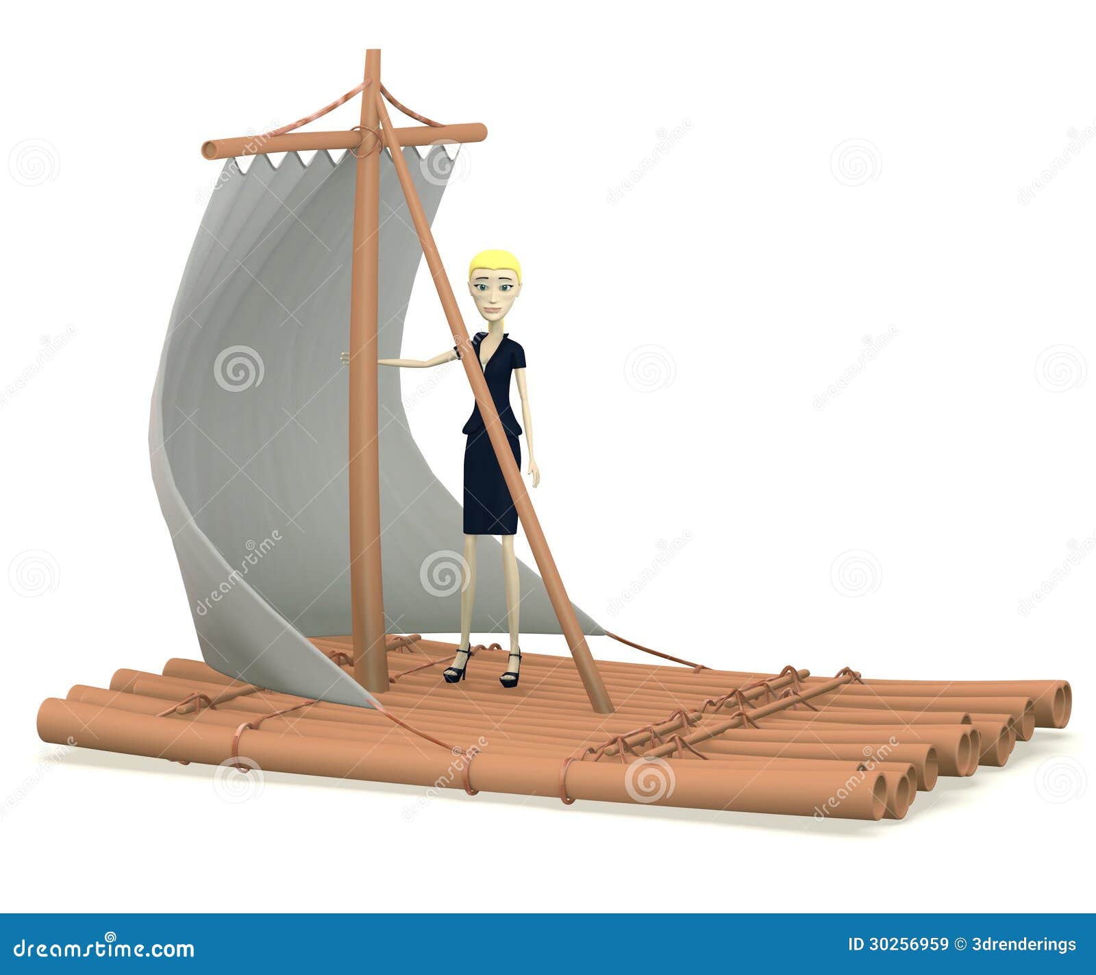 Cartoon Businesswoman On Raft Royalty Free Stock Images - Image: 30256959
