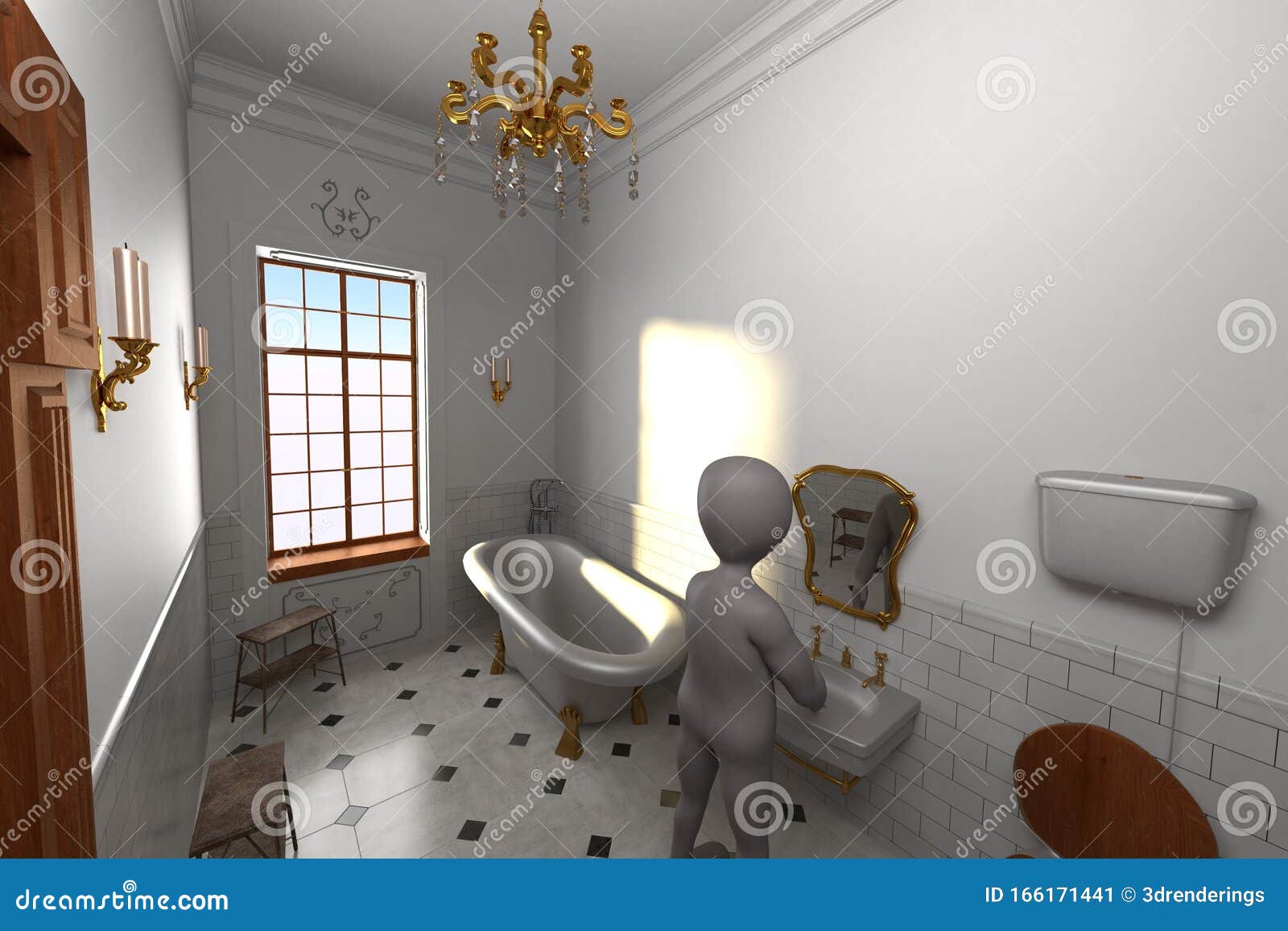 Render of Cartoon Character in Bathroom Stock Illustration ...