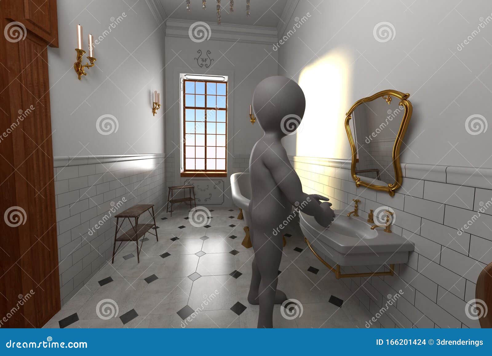 Render of Cartoon Character in Bathroom Stock Illustration ...