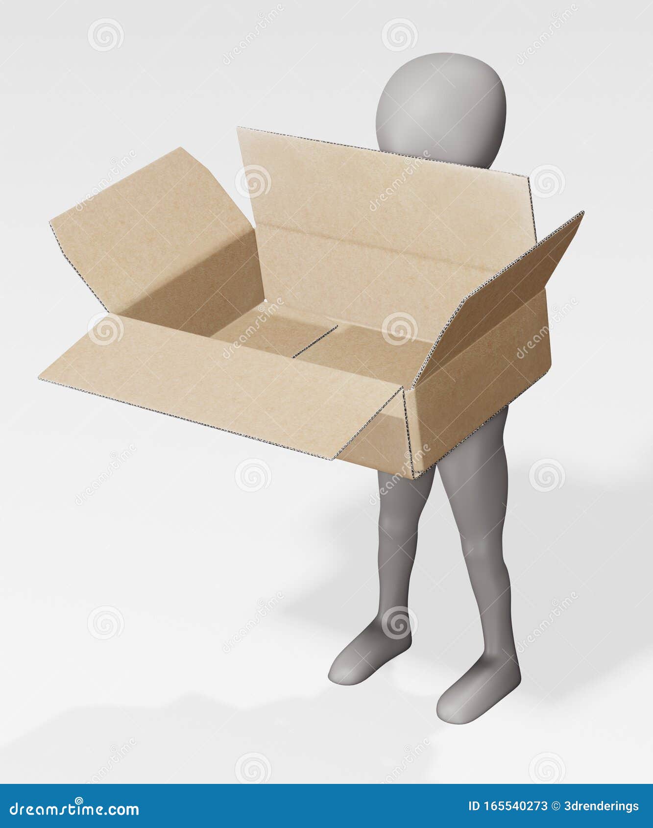 Render of Cartoon Character with Cardboard Box Stock Illustration ...
