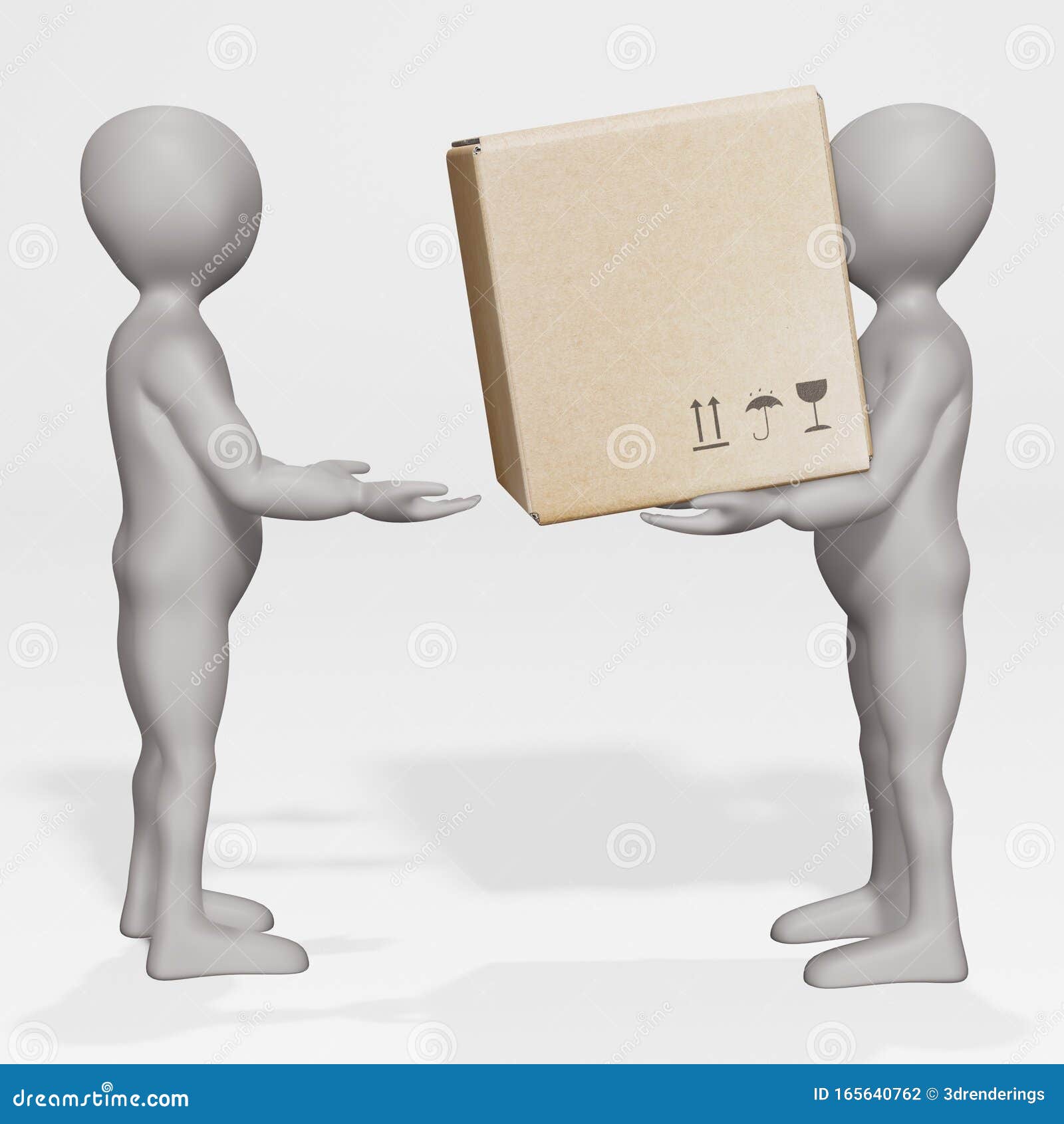 Render of Cartoon Character with Cardboard Box Stock Illustration ...