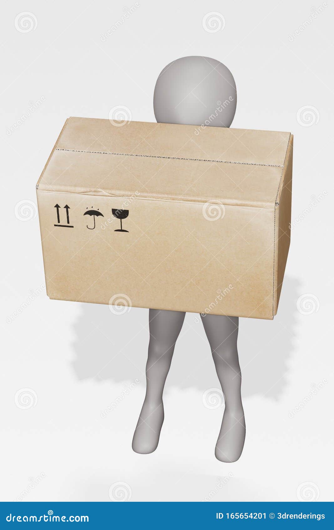 Render of Cartoon Character with Cardboard Box Stock Illustration ...